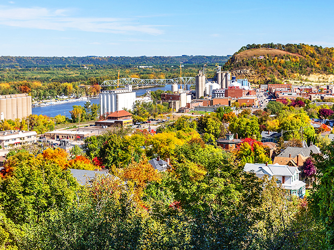 Red Wing's historic downtown glows with autumn colors, where your retirement dollars stretch like the Mississippi views.