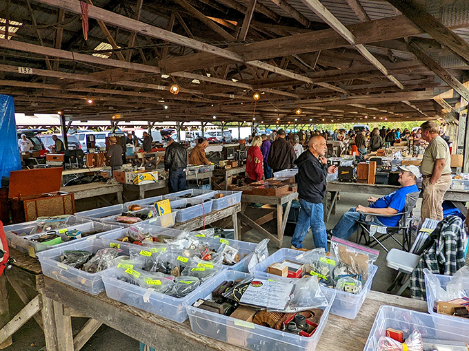 Under this rustic pavilion, treasure hunters gather like it's the world's most exciting garage sale convention.