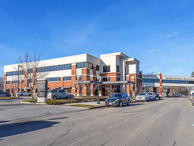 Modern meets mountain in Sandpoint, where healthcare facilities like Bonner General serve a community surrounded by natural beauty.