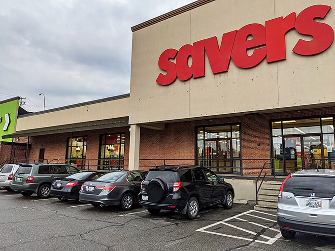 Big red letters, bigger bargains inside! Savers' spacious storefront promises a department store experience at thrift store prices.