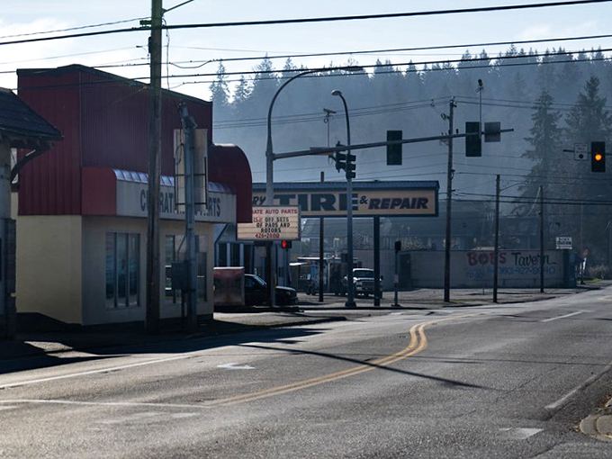 Shelton's misty morning reveals a town where auto repair shops and taverns have served locals for decades. The kind of place where your mechanic remembers your birthday!