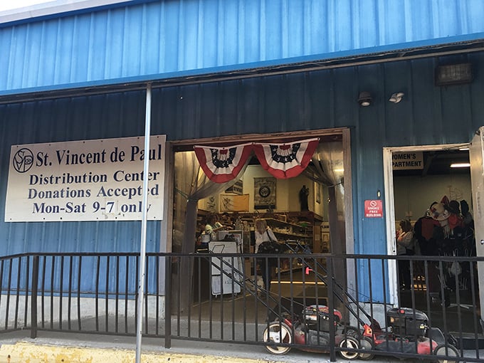 Behind that bright blue exterior lies a wonderland of secondhand treasures waiting to be discovered.