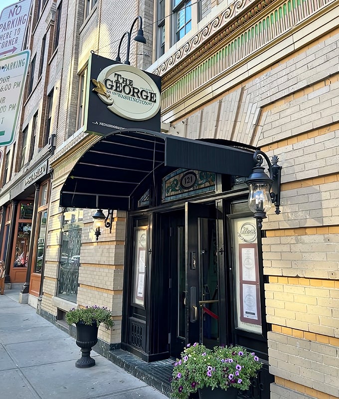The George's elegant signage hints at the old-world charm inside &ndash; a steakhouse that George Washington himself would approve of.