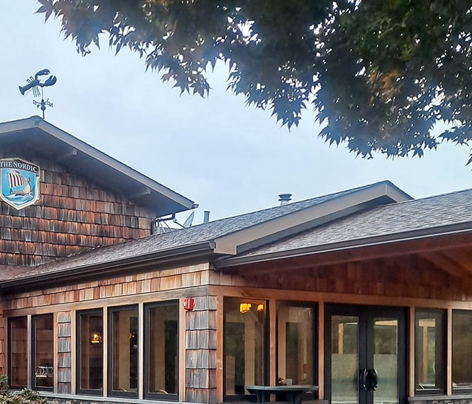 The Nordic's rustic cedar-shingled exterior looks like it sailed straight out of a Scandinavian fairy tale.