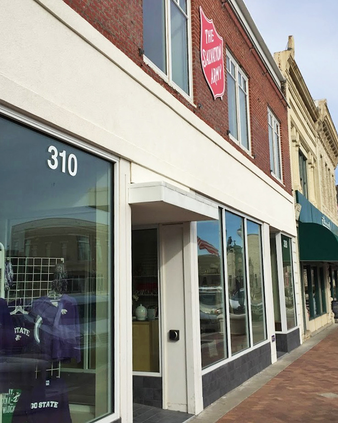 Brick-faced and proud, this Salvation Army outpost flaunts purple Wildcat gear in its windows&mdash;Manhattan's downtown answer to retail therapy.