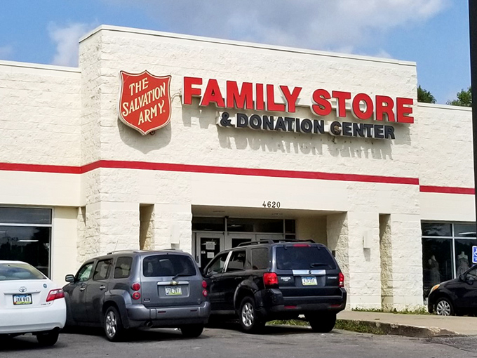 The Salvation Army Family Store's welcoming facade is like the gateway to an alternate universe where $30 furnishes entire rooms.