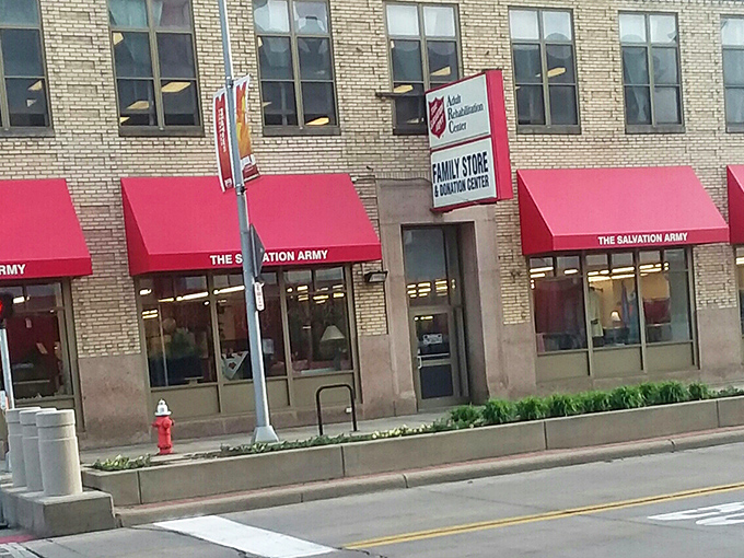 Salvation never looked so inviting! Cleveland's brick-faced thrift emporium with its cherry-red awnings promises redemption for both wallets and wardrobes.
