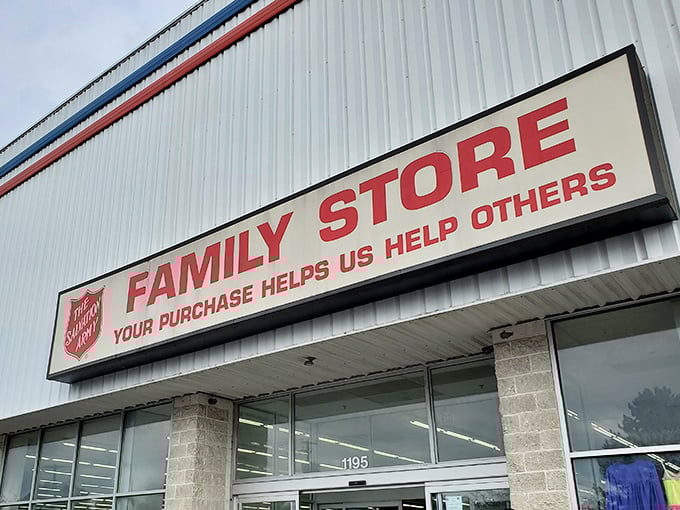 The Salvation Army's bold red signage promises guilt-free retail therapy—your splurge helps others while helping your wallet.