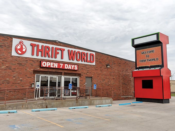 "Open 7 Days" is music to a thrifter's ears! This brick fortress of bargains stands ready to welcome the curious and the thrifty.
