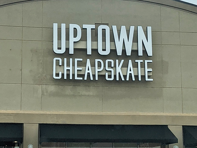 Uptown Cheapskate's sleek, modern signage hints at the curated fashion experience waiting inside.