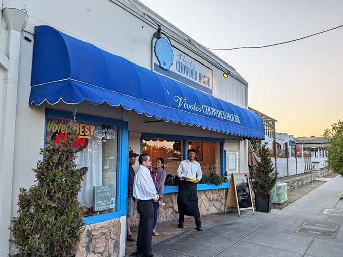 Vivolo's blue awning is like a beacon of hope for chowder enthusiasts wandering through Pacific Grove.