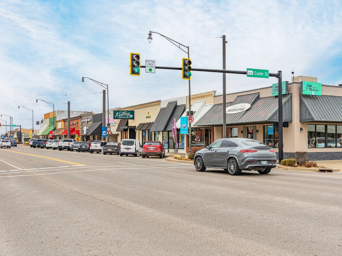 This stunning stone building anchors Weatherford's downtown, where Route 66 history meets modern small-town charm under Oklahoma's endless sky.