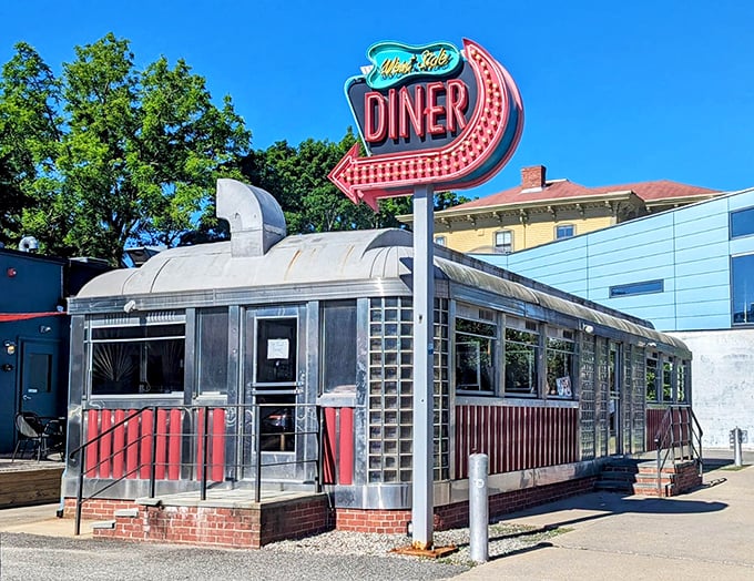 West Side Diner's gleaming stainless steel curves are pure Americana. This Providence landmark serves history with a side of home fries.