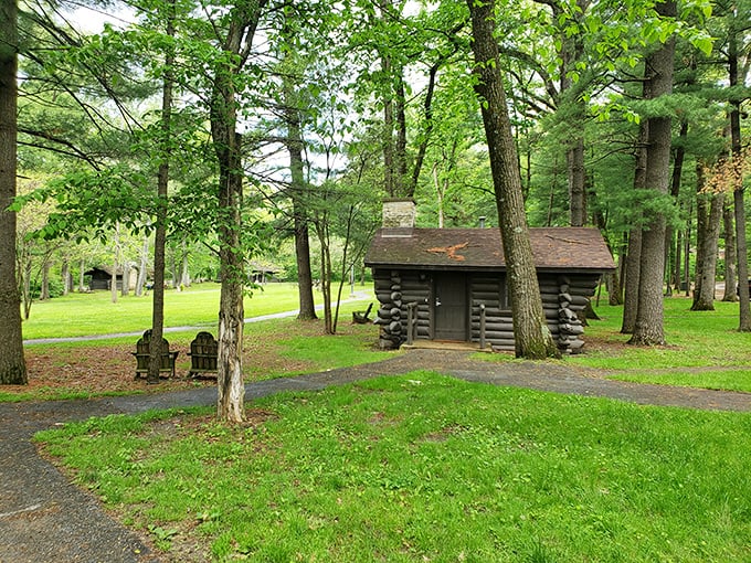 Pioneer-perfect log cabins tucked among towering pines. Thoreau would have upgraded Walden Pond for this woodland retreat!
