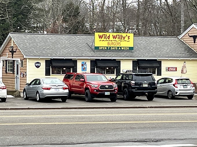 Wild Willy's sunny yellow signage is like a burger lighthouse, guiding the hungry safely to shore.
