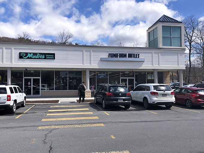 The Uniform Outlet and Mudita Sewing Studio offer specialized shopping in the picturesque setting of Pocono Premium Outlets.