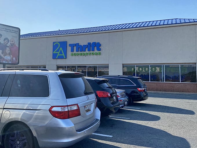 Sunshine, a full parking lot, and that bold 2A Thrift Superstore sign&mdash;this is the kind of place where the real scavenger hunt starts before you even walk in.