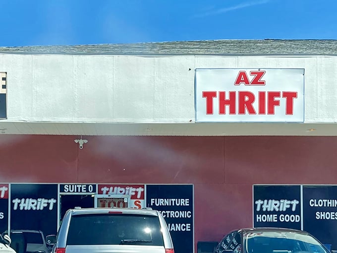 Bold and unapologetic, AZ Thrift's vibrant storefront promises an equally colorful selection inside. Florida thrifting with attitude!