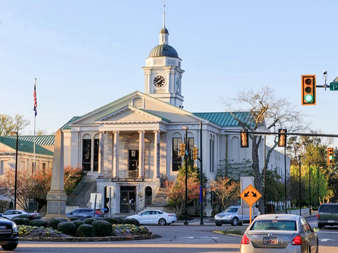 Aiken's courthouse glows in golden afternoon light. A timeless landmark that's both functional government building and community treasure.