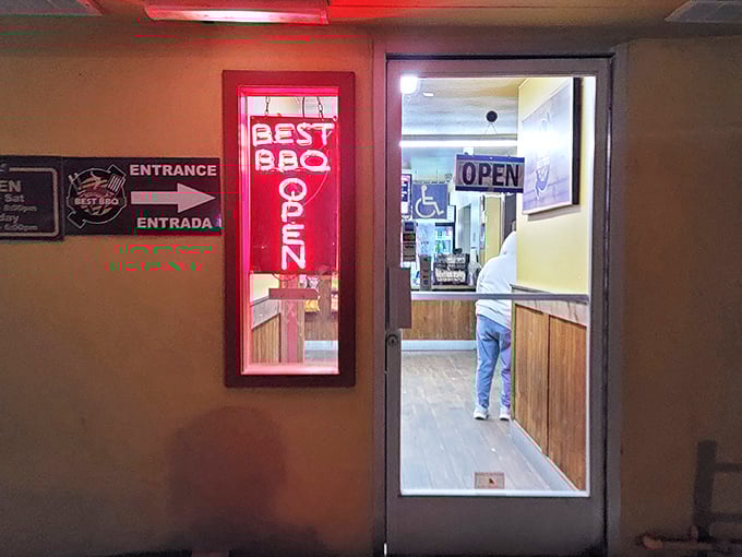 The neon "BEST BBQ OPEN" sign isn't just confident marketing&mdash;it's truth in advertising that your taste buds will verify.