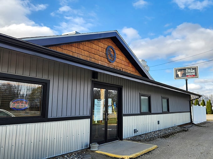 This unassuming building houses Bills Steak House, proving that in Michigan, extraordinary flavor often hides in ordinary places.