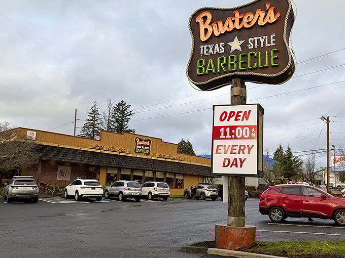 That sign isn't just advertising - it's a beacon of hope for barbecue lovers. Buster's has been satisfying Oregon's Texas-sized cravings for years.