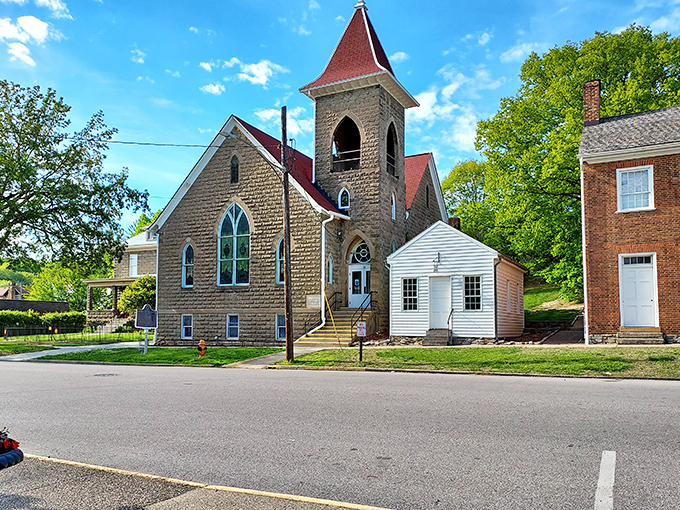 Historic stone churches dot Corydon's landscape, offering peaceful beauty and a glimpse into the town's rich architectural heritage.