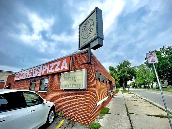 The corner brick building houses pizza magic that locals have been enjoying for decades. Worth every mile!