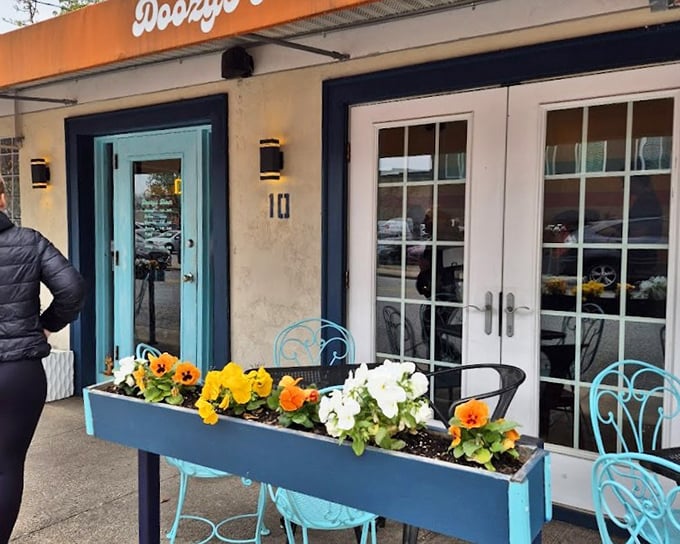 Sunshine seems to follow this cheerful Catonsville spot where the bright blue chairs invite you to linger over coffee and conversation.