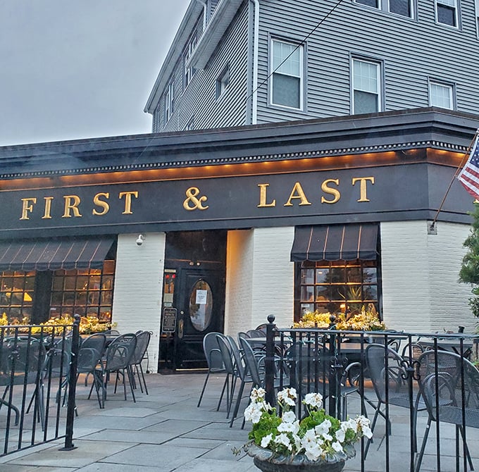 The golden lettering of First & Last glows like a pizza lighthouse. This Hartford institution knows exactly what you're craving before you do.