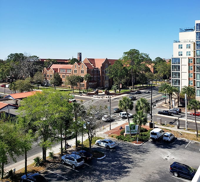 The University of Florida's historic brick buildings anchor a community where cultural richness doesn't require a rich retirement fund.
