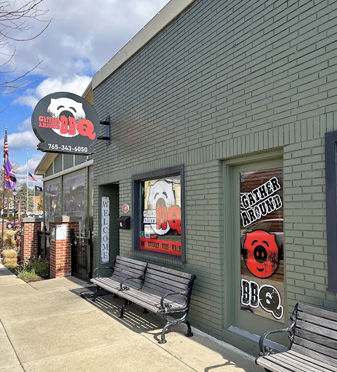 Simple benches, extraordinary BBQ. This no-frills exterior houses smoke masters who mean business.