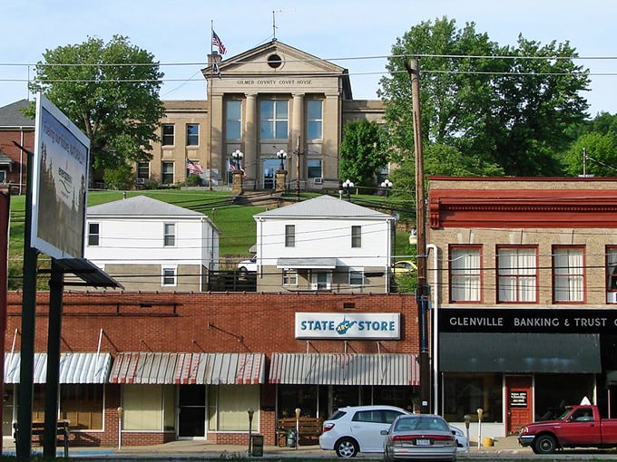 The courthouse watching over town from that hill makes you think someone actually planned things thoughtfully back then.