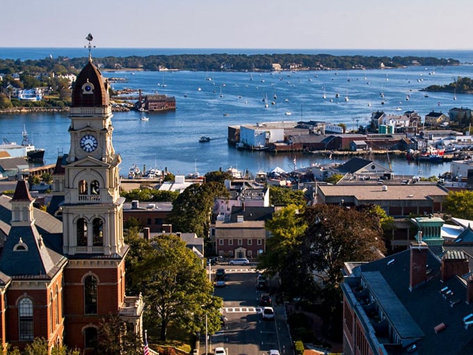 Homes stacked like colorful building blocks against the harbor. Gloucester's maritime soul shines even on moody, cloud-filled days.