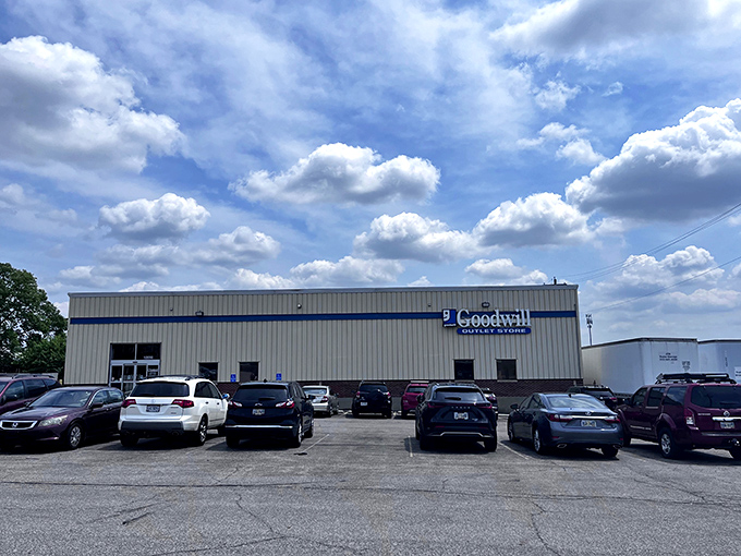 Under that big blue sky, this warehouse holds thousands of items waiting for their second chance at usefulness.