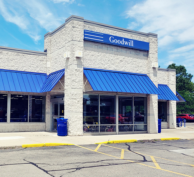 Those blue awnings aren't just for show &ndash; they're gateways to bargain adventures waiting inside.