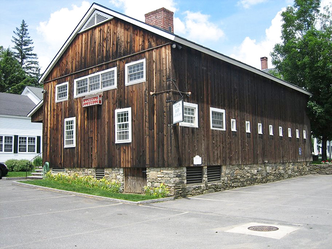 This rustic wooden barn in Grafton has weathered countless Vermont winters, standing as a testament to traditional New England craftsmanship.