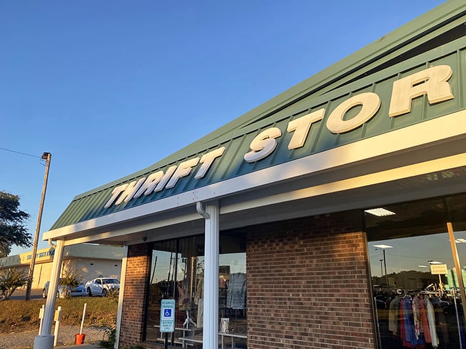 Morning light bathes InJoy Thrift Store in golden possibility &ndash; where yesterday's discards become today's delightful discoveries.