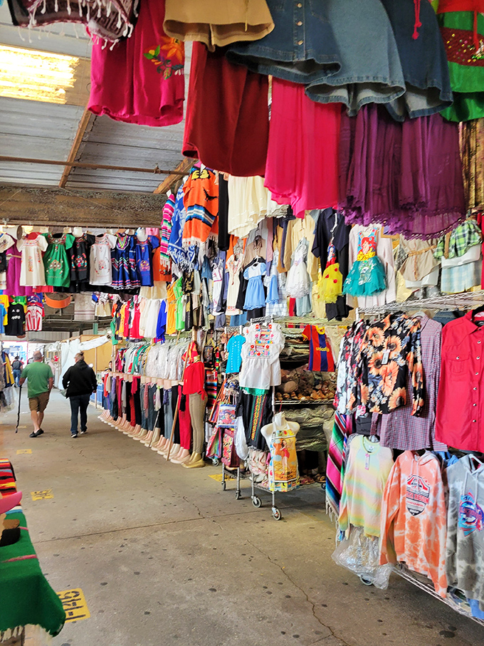 The clothing section alone could outfit a small country! Every color in the rainbow hangs from these packed racks of affordable fashion.