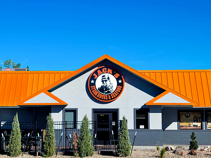 Jack's Steakhouse: Clean lines, modern design, and that signature orange roof&mdash;Jack's stands out in Bismarck like a perfectly seared steak on a plain white plate.