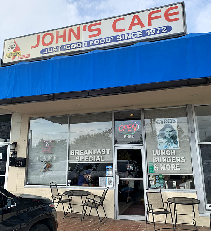 The blue awning of John's Cafe has sheltered hungry Dallasites for decades. Where gyros meet breakfast specials in a marriage made in diner heaven.