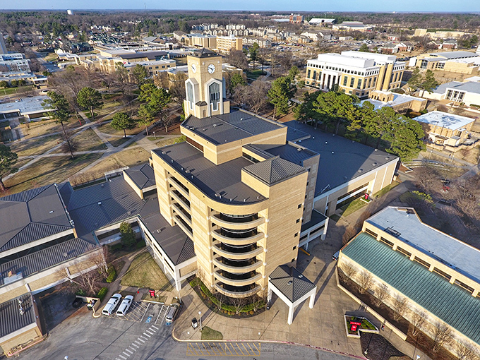 Jonesboro's aerial view showcases modern architecture amid affordable living&mdash;where retirement dreams and budget realities shake hands and become good friends.