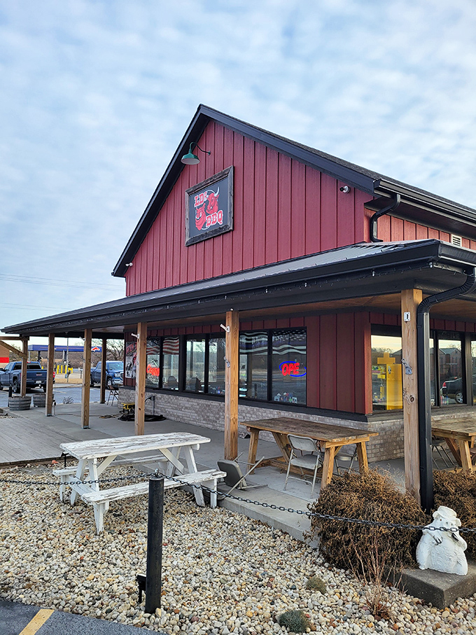 The rustic wooden posts and farmhouse design aren't just for show &ndash; they're promising you the authentic BBQ experience you've been craving.