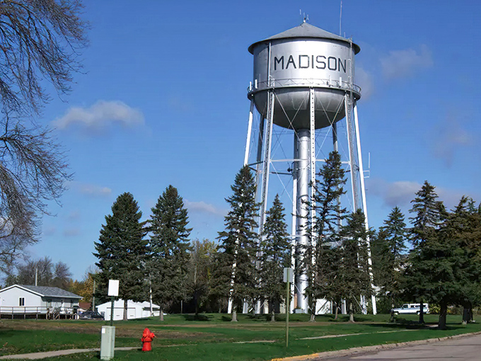 That classic water tower stands tall among the pines – Madison's sentinel watching over a community where small-town affordability meets Midwestern charm.