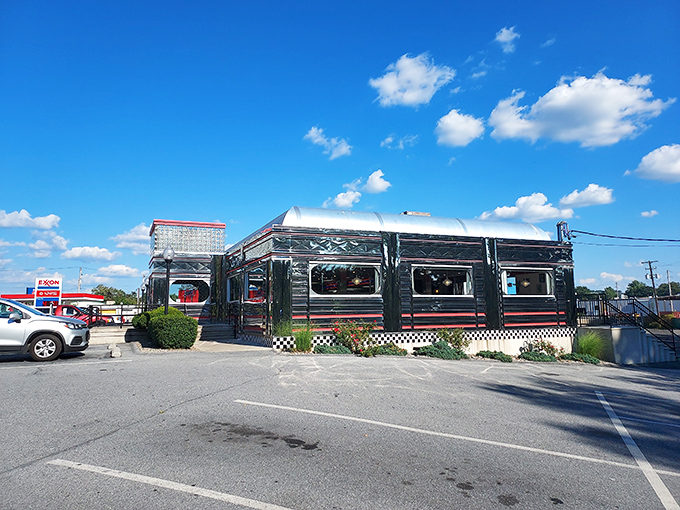 Classic glass blocks and stainless steel create that unmistakable diner silhouette &ndash; like a postcard from the era when "fast food" meant quick service, not quick regrets.