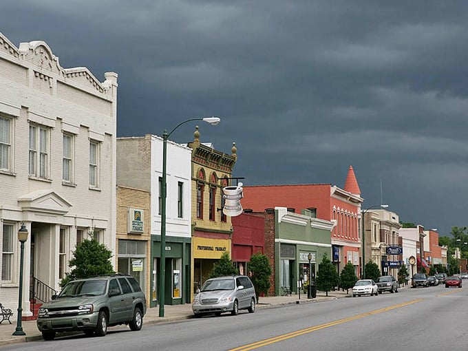 Storm clouds gather but can't dampen Marion's rainbow of storefronts&mdash;a Main Street where your retirement dollars stretch like saltwater taffy.