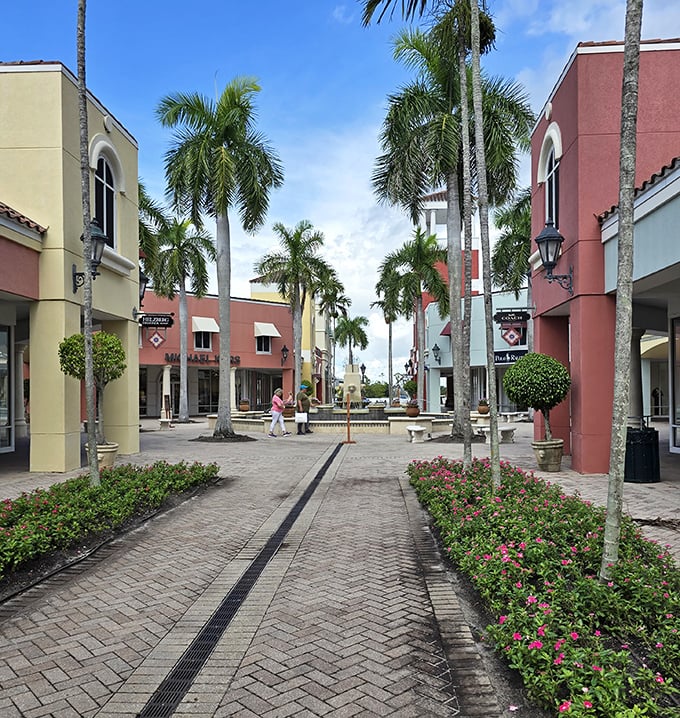 Shopping center or tropical oasis? At Miromar, you get both. Those palm trees aren't just for show&mdash;they're shade for tired shoppers.