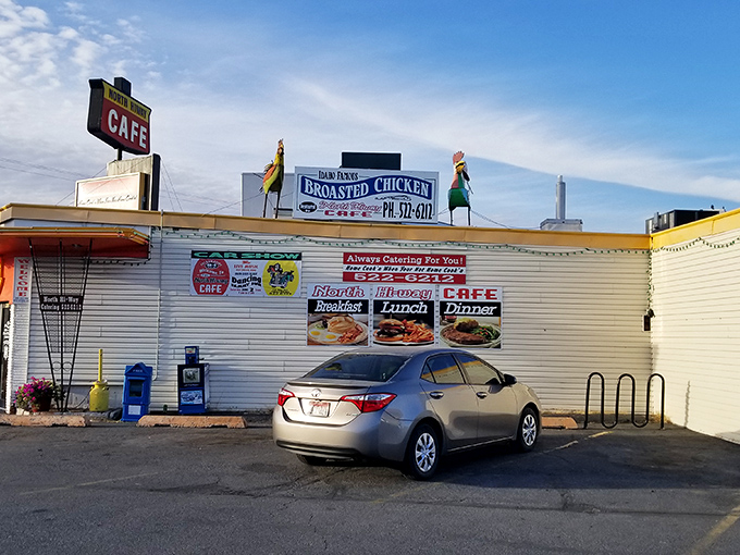 Wooden bears stand guard outside this roadside classic. Inside, pancakes stack higher than your expectations.