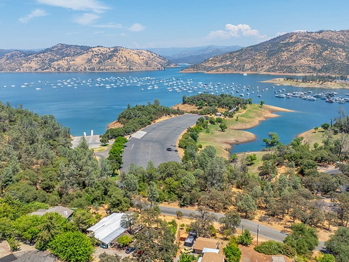 Lake Oroville's azure waters contrast with golden California hills &ndash; Mother Nature showing off her color coordination skills.