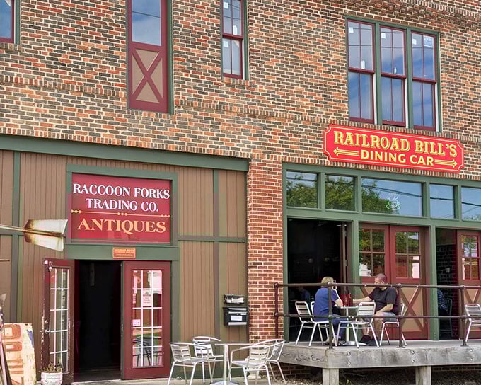Where antiques meet appetite &ndash; Railroad Bill's outdoor seating area is perfect for people-watching between bites.